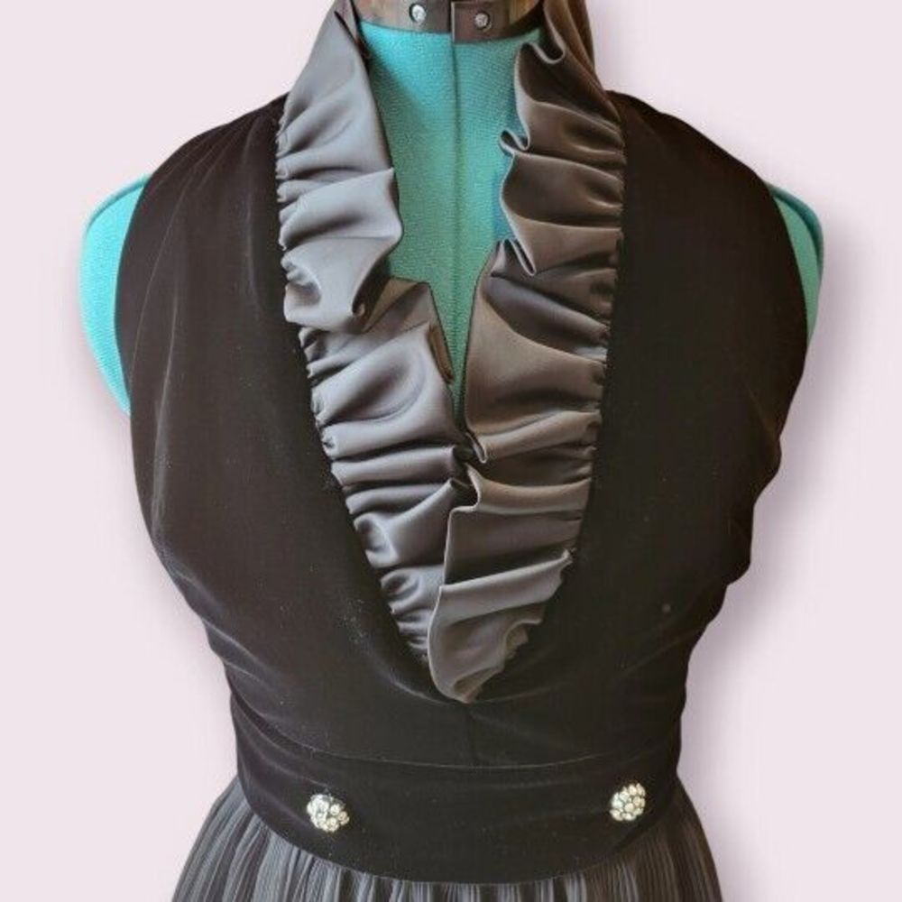 1960s Velvet Tuxedo Mini Dress With Ruffle Collar Lbd… - Gem